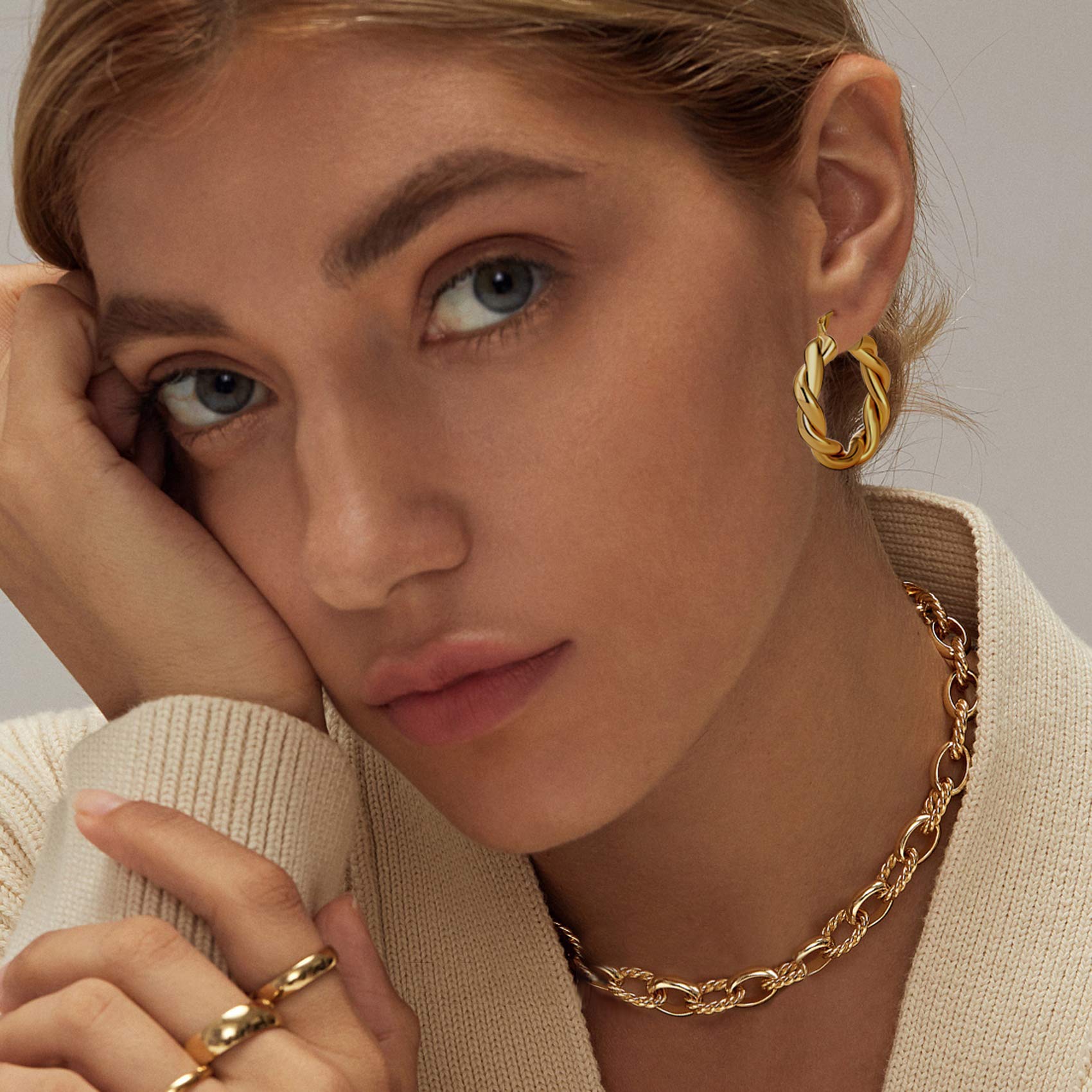 Twisted Gold Hoop Earrings for Women, Thick Chunky Hoops Hypoallergenic Vintage Twist Earings Big