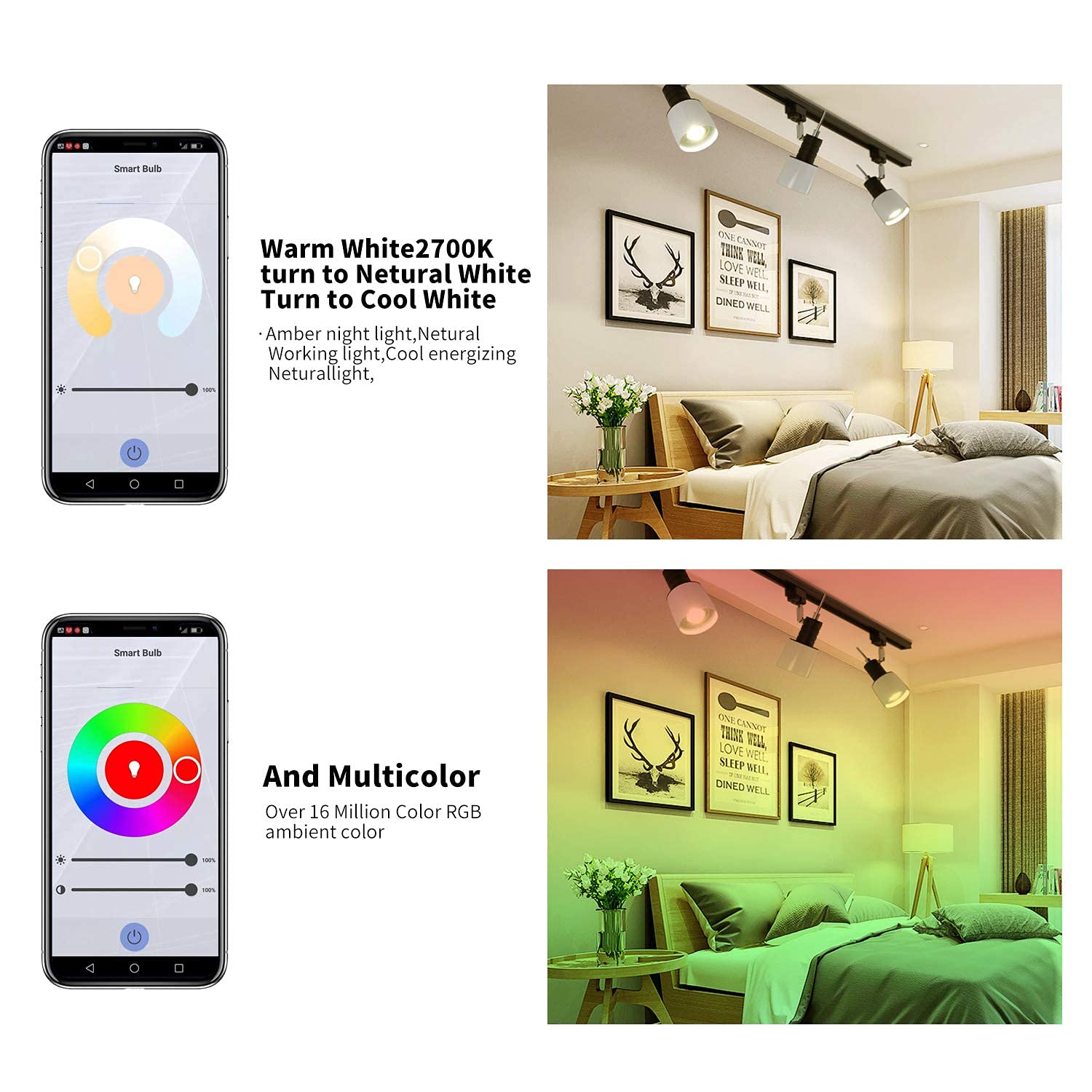 WIFZIG GU10 Smart LED Light Bulbs, RGB+CW Color Change,Compatible with Alexa&Google Assistant, 2700-6500K,Multicolor Track Light Bulb, Dimmable with App 50W Halogen Equiv,No Hub,2.4G WiFi Only(6Pack)