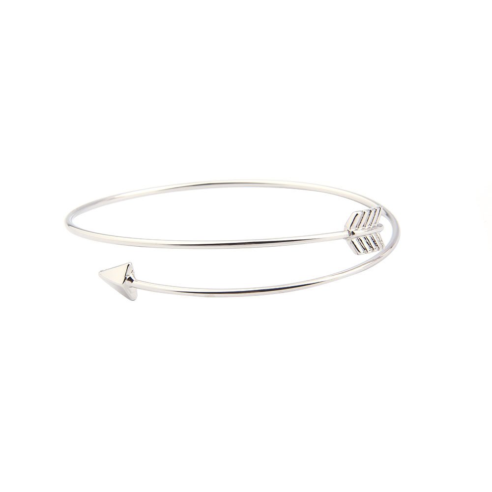 Skinny Bow and Arrow Bangle Adjustable Cuff Bracelet (Silver)