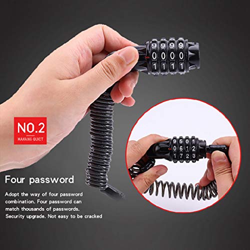 Zerlibeaful Cable Bicycle Lock Digit Bike Combination Security 4 for Resettable Lock Bike Accessories 24” Mountain Bike (Black, One Size)