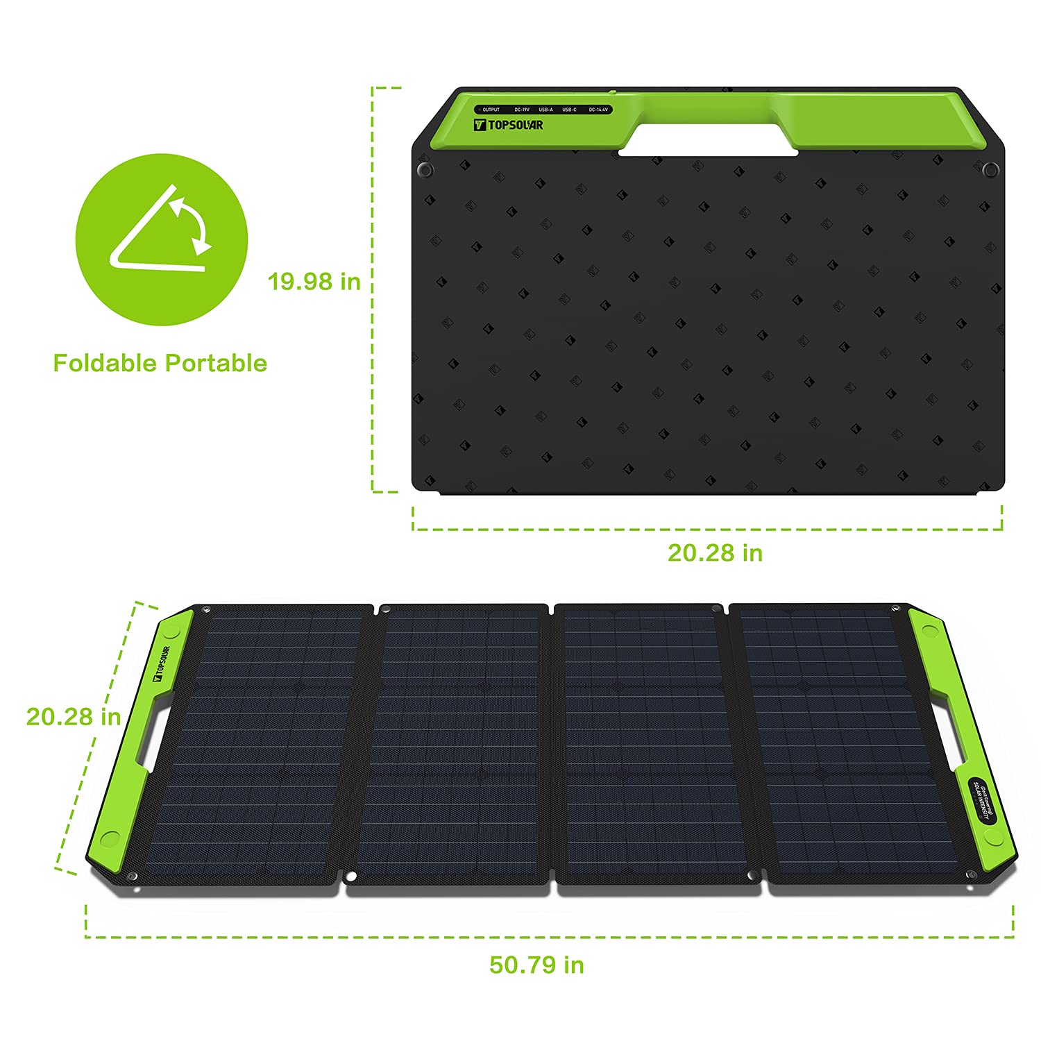 Topsolar 100 Watt Foldable Solar Panel Battery Charger Kit for Portable Generator Power Station Cell Phones 12V Car Boat RV Trailer Battery Charge (Dual 5V USB & 19V DC Output)