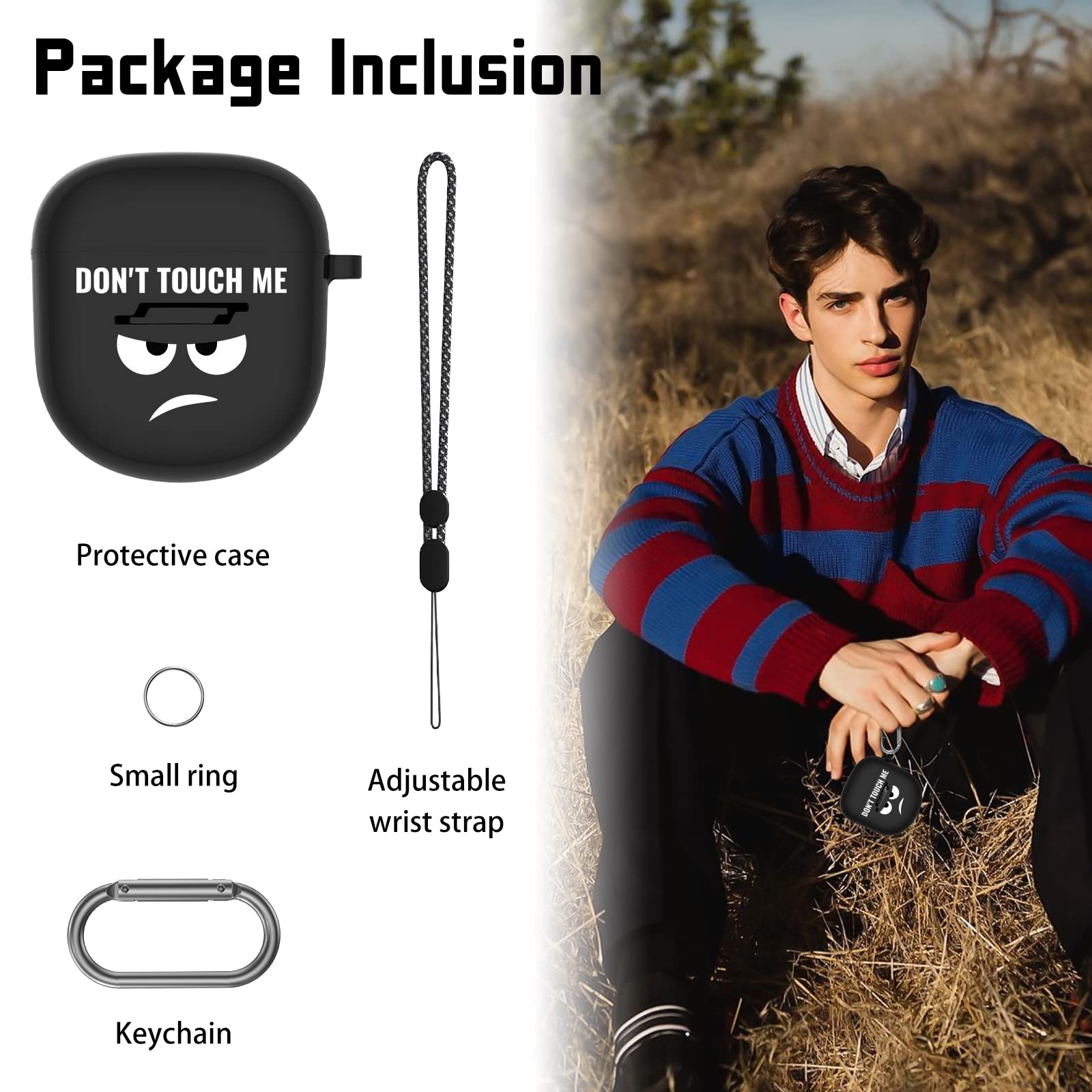 TOLUOHU for Bose QuietComfort Earbuds II Case(2022),Funny 【Don't Touch ME】 Unique Design Silicone Case Cover for Bose QC Earbuds 2 with Keychain & Lanyard (Black)
