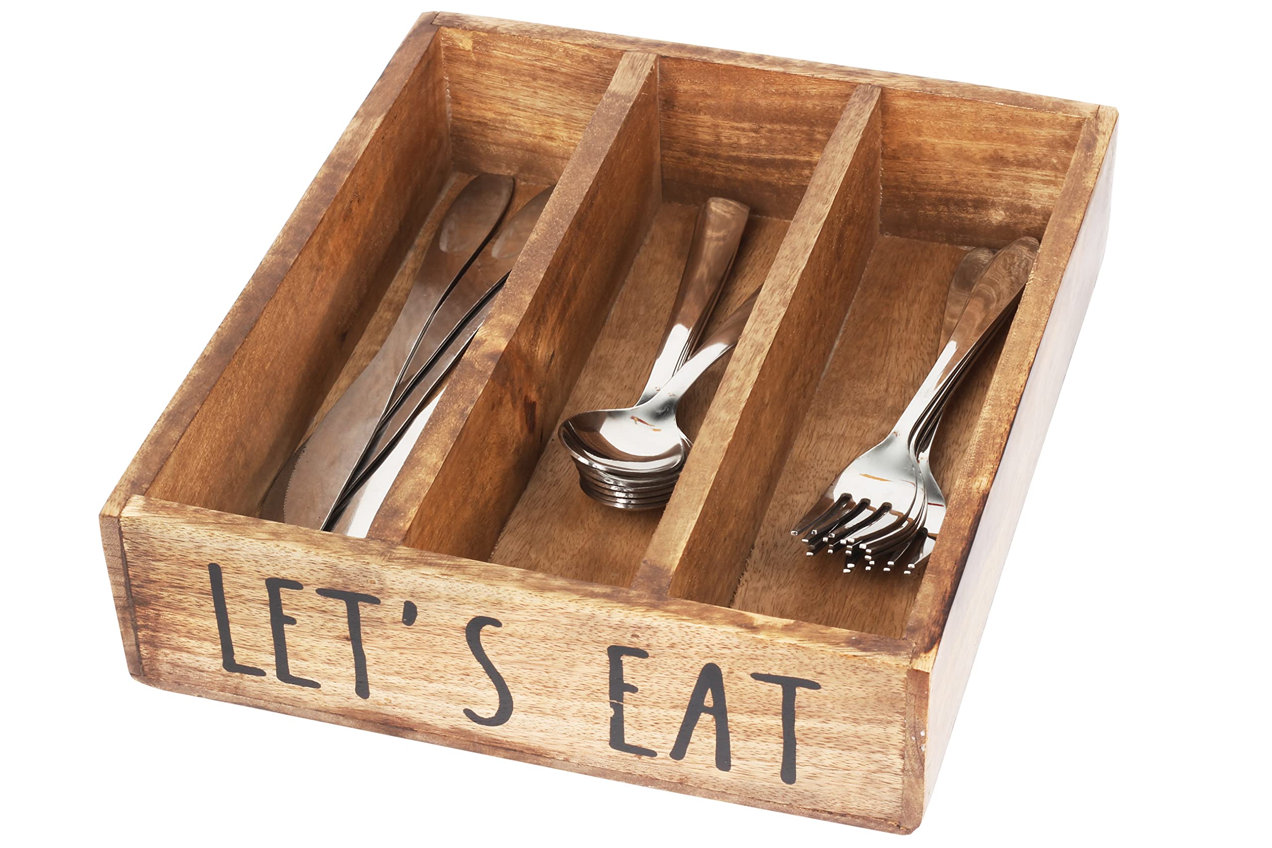 TrendBell Wooden Kitchen Drawer Organizer Fir Wood Cutlery Silverware Tray Organizer with 3 Compartments, Decorative Utensil Holder for Flatware, Knives, Forks, Spoons