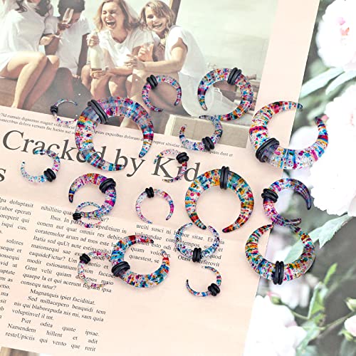 YOFANST 14G-00G 54pcs Acrylic Ear Gauges Stretching Kit Crescent Shaped/Spiral Taper Plug Set (Rainbow Glitter)