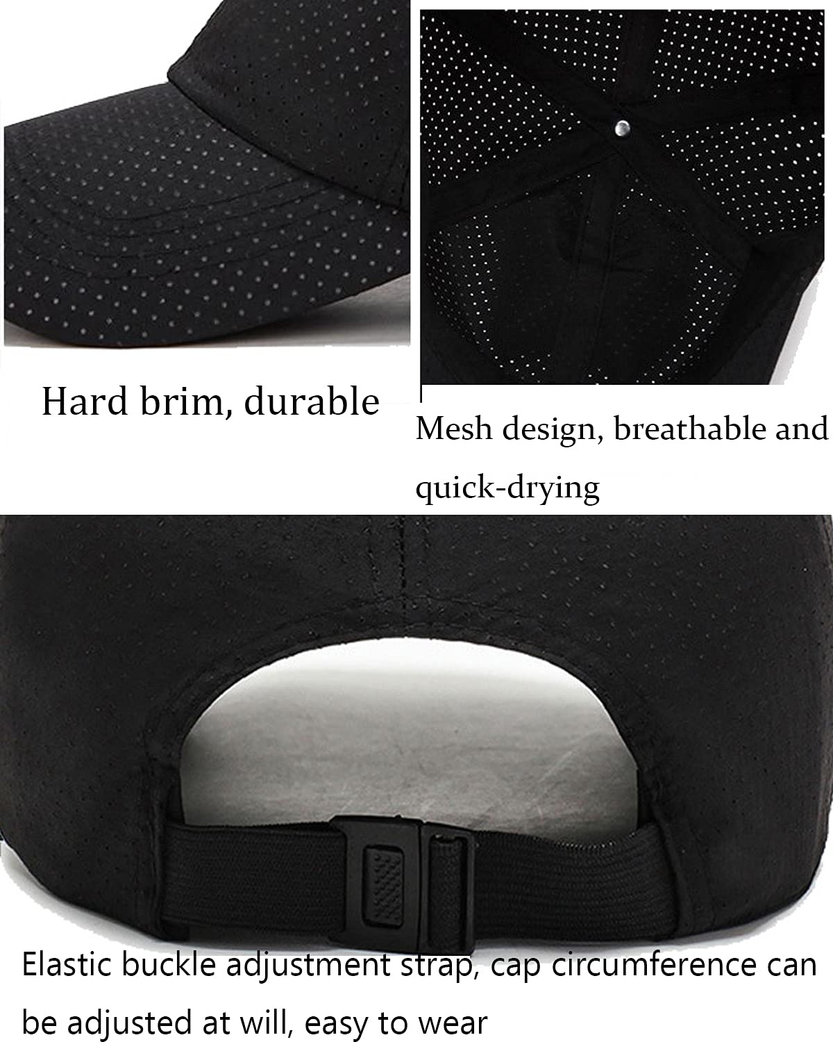 YuMENo Unisex Summer Adjustable Mesh Baseball Cap Lightweight Breathable Sports Running Reflective Plain Hat Khaki