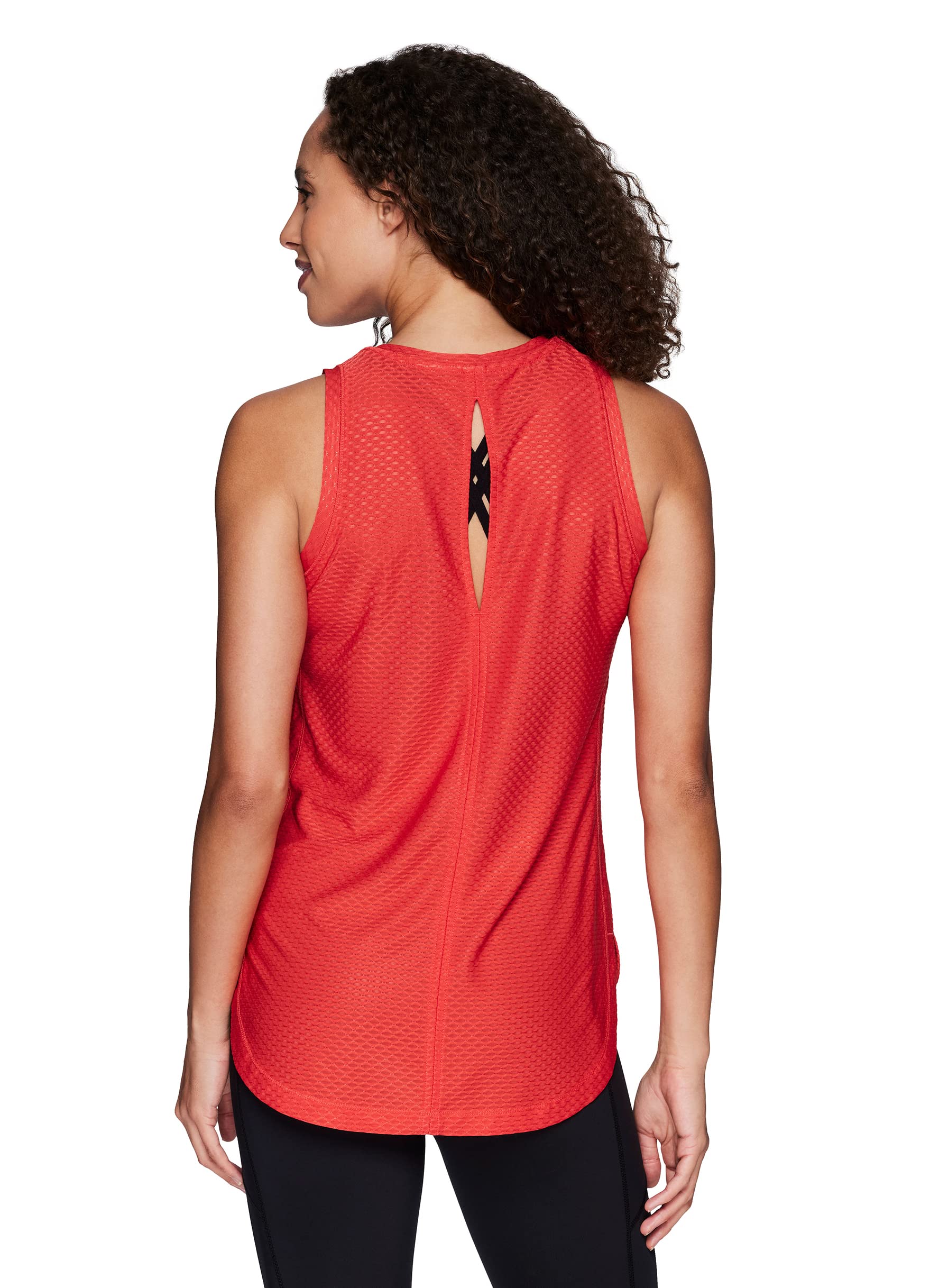 RBX Women's Mesh Tank Top Breathable Keyhole Running Tank Jacquard Mesh Dark Coral M