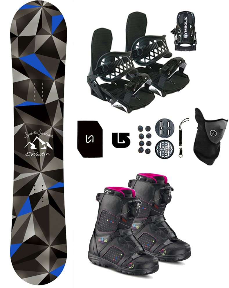 Symbolic Arctic Girl's 2023 Snowboard & Bindings & Boots Complete Package (White Binding & M3 Boot White Blu 4, 110cm Arctic Rocker)