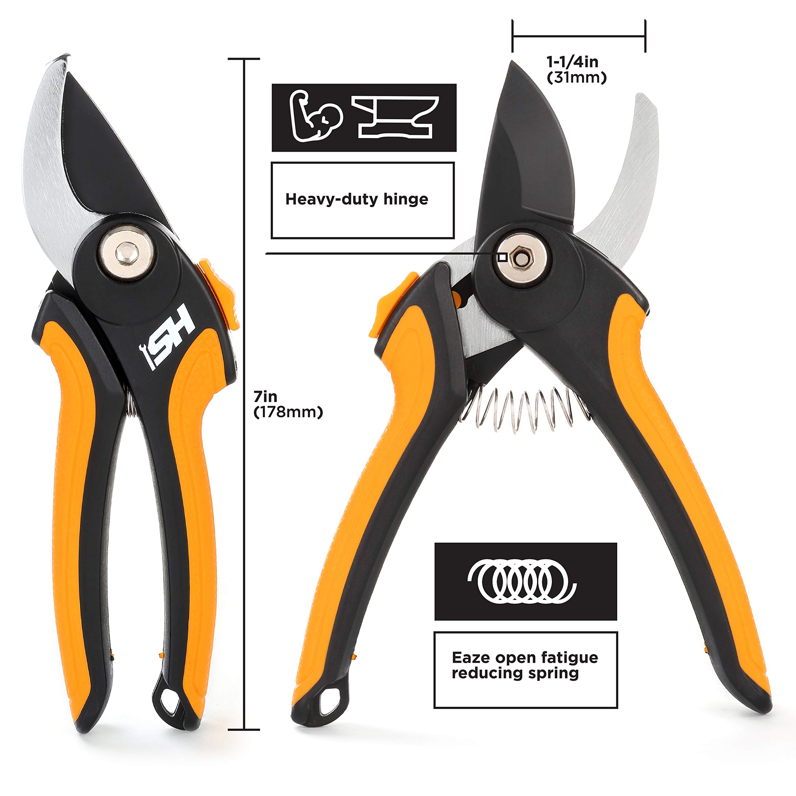 STEELHEAD 7" Bypass Pruning Shears, Non-Stick Rust Resistant Coating, High-Carbon Steel, Sharp, Hand Pruner, Garden Shears, Clippers, Tree Trimmers, Secateurs, 5/8" Cutting Capacity, USA-Based Support