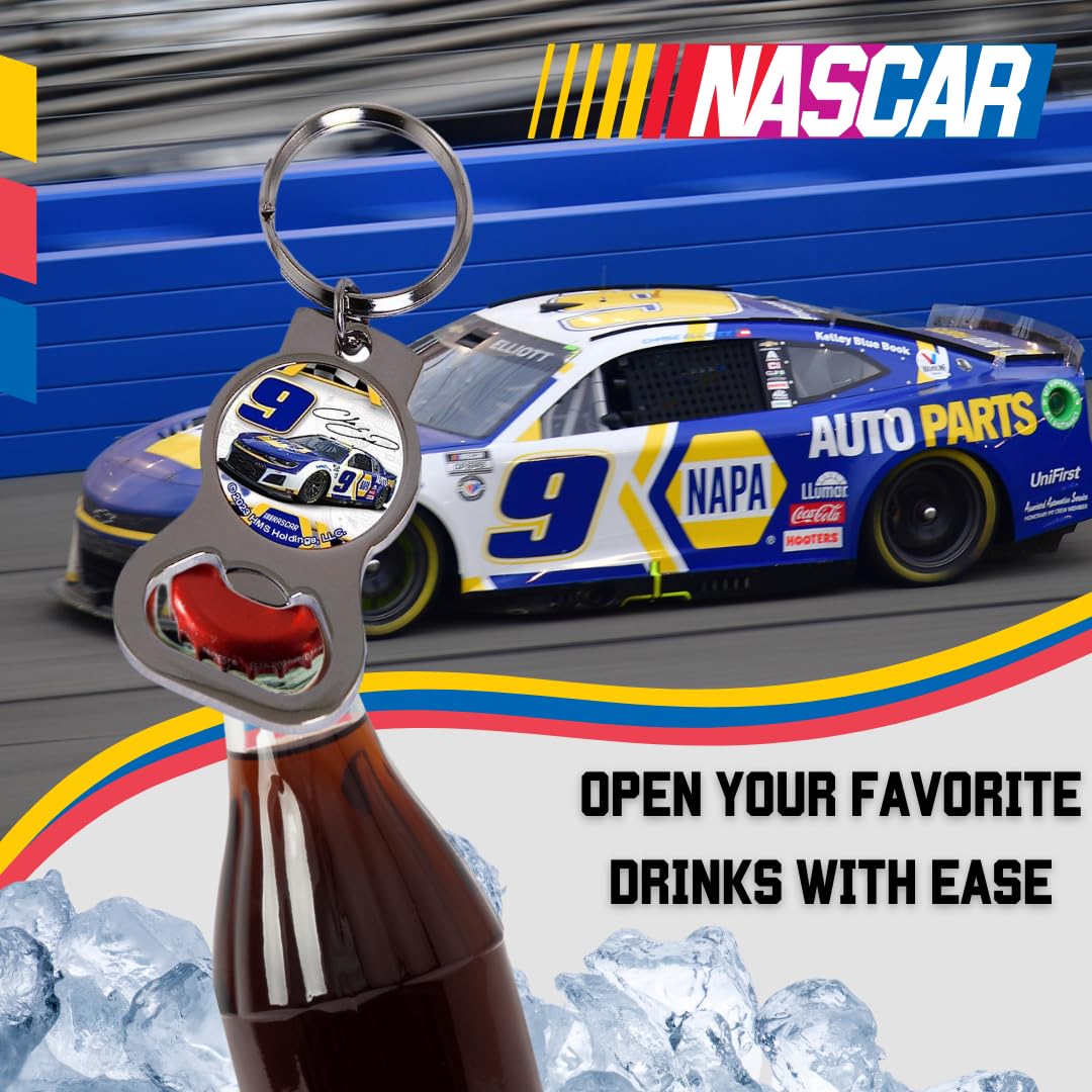Rico Industries NASCAR Auto Racing Chase Elliott #9 NAPA 2023 Metal Keychain - Beverage Bottle Opener With Key Ring - Pocket Size