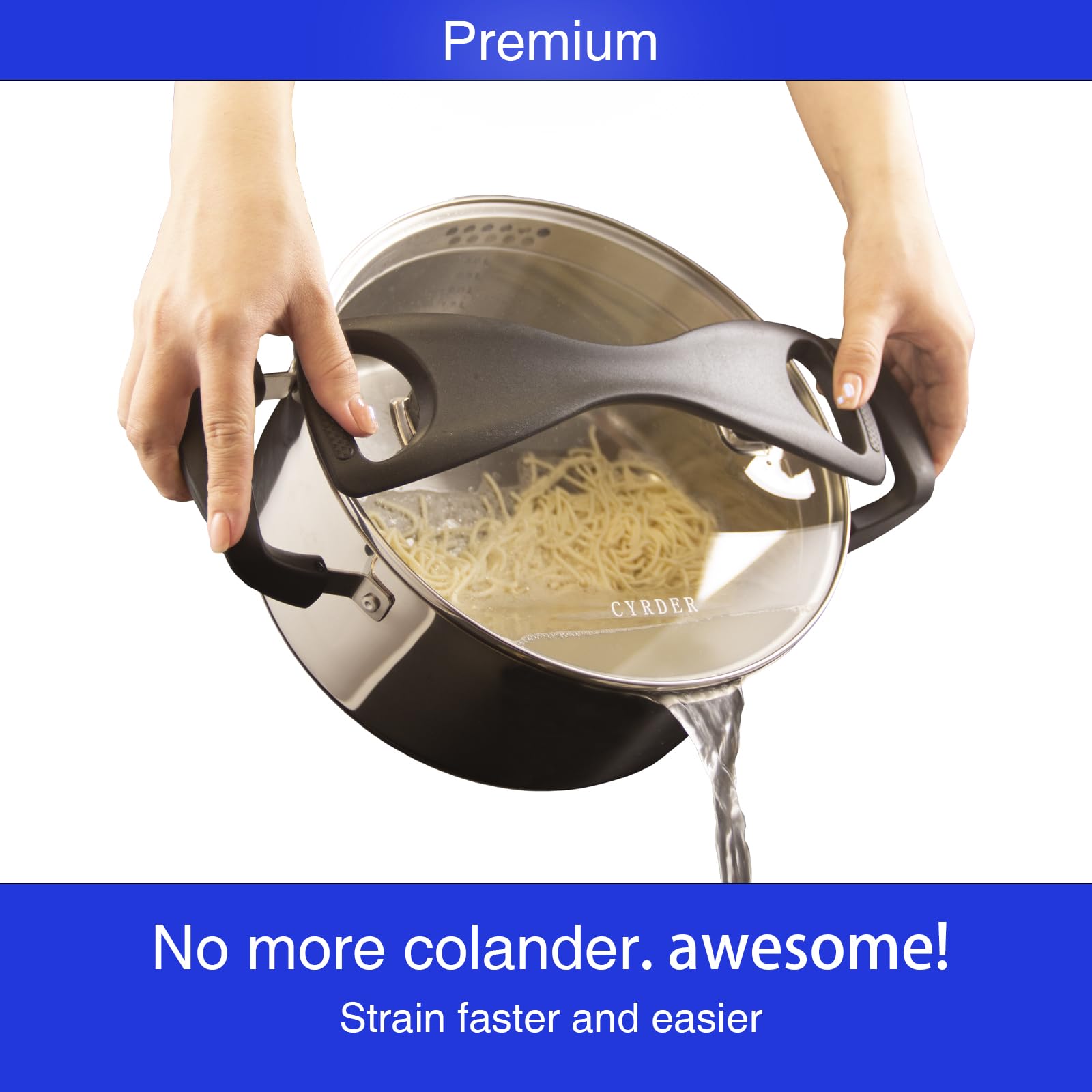 Stainless Steel Cookware Pasta Pot by Cyrder β 5 Quart, Strainer in Glass Lid, Two Side Spouts, Capsule Bottom Stock Pot, Durable & dishwasher safe