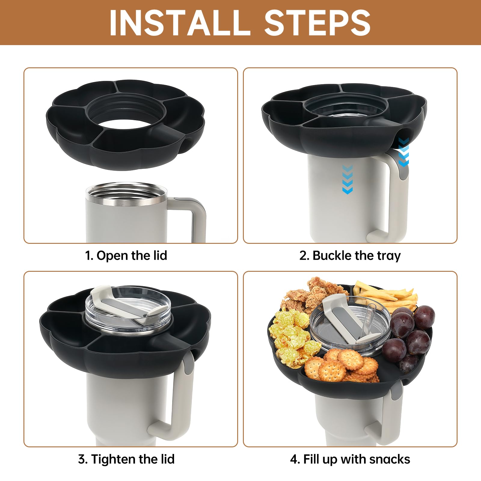 Snack Tray for Stanley 40 oz Tumbler with Handle, Reusable Snack Bowl Compatible with Stanley Cup 40oz with Handle, Portable Snack Ring Container for Stanley 40oz Tumbler Accessories