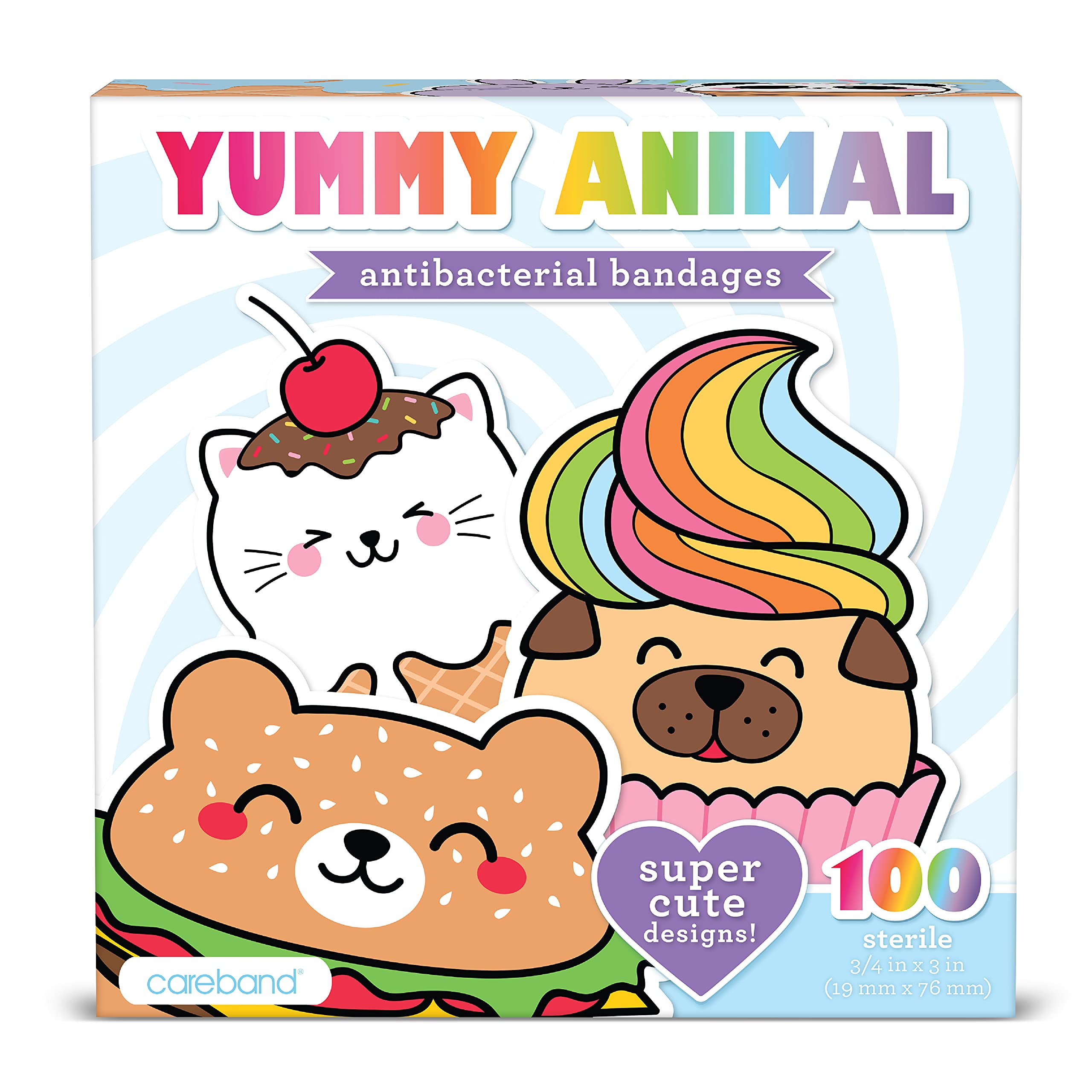 Yummy Animal Kids Bandages, 100 ct Super Cute Designs | Wear Like Stickers, Adhesive Bandages for Minor Cuts, Scrapes, Burns. Easter Basket Stuffers for Kids & Toddlers