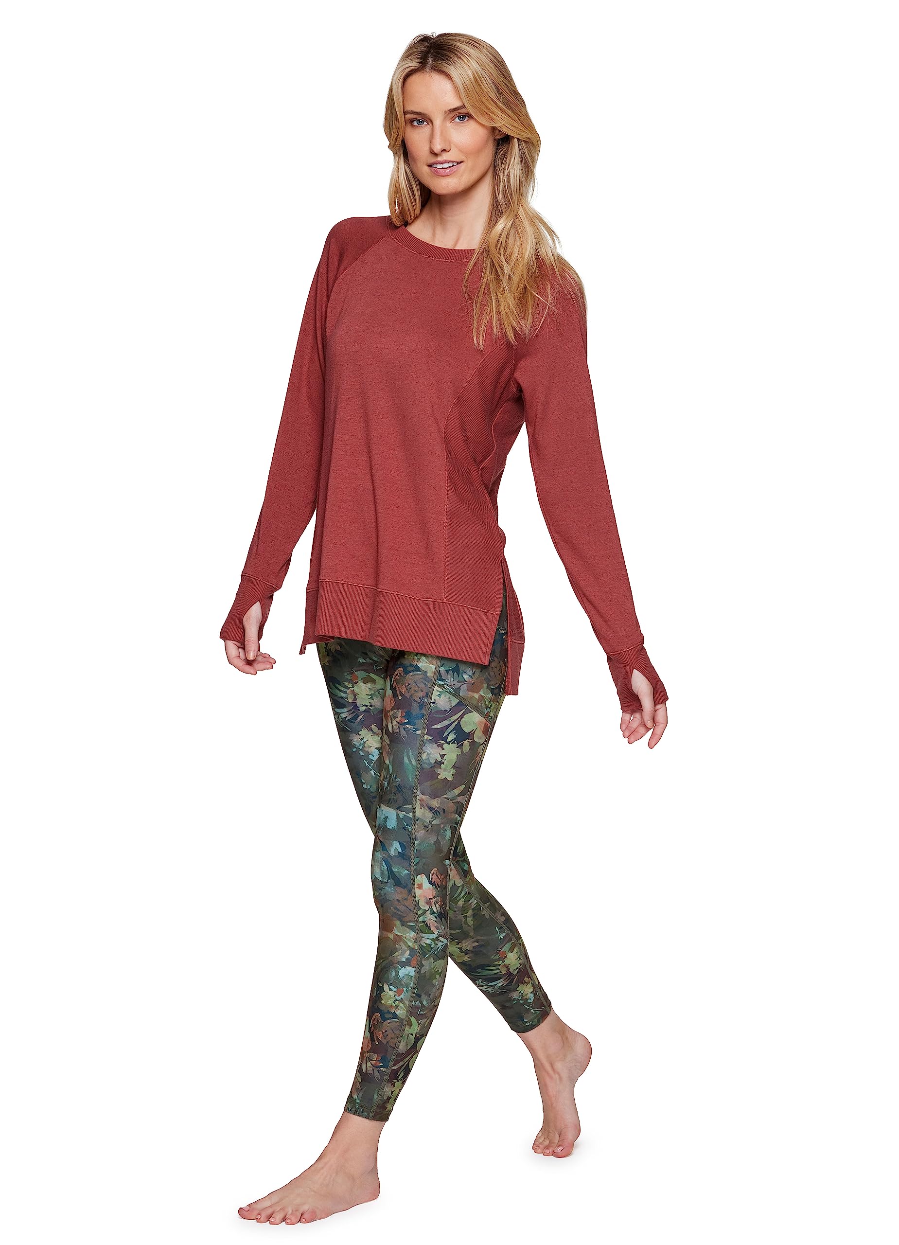 RBX Women's Super Soft Yoga Legging, Earth Toned Floral Printed Tights, High Waisted Full Length Legging with Pockets, Squat Proof Patterned Workout Tights Earthy Floral S