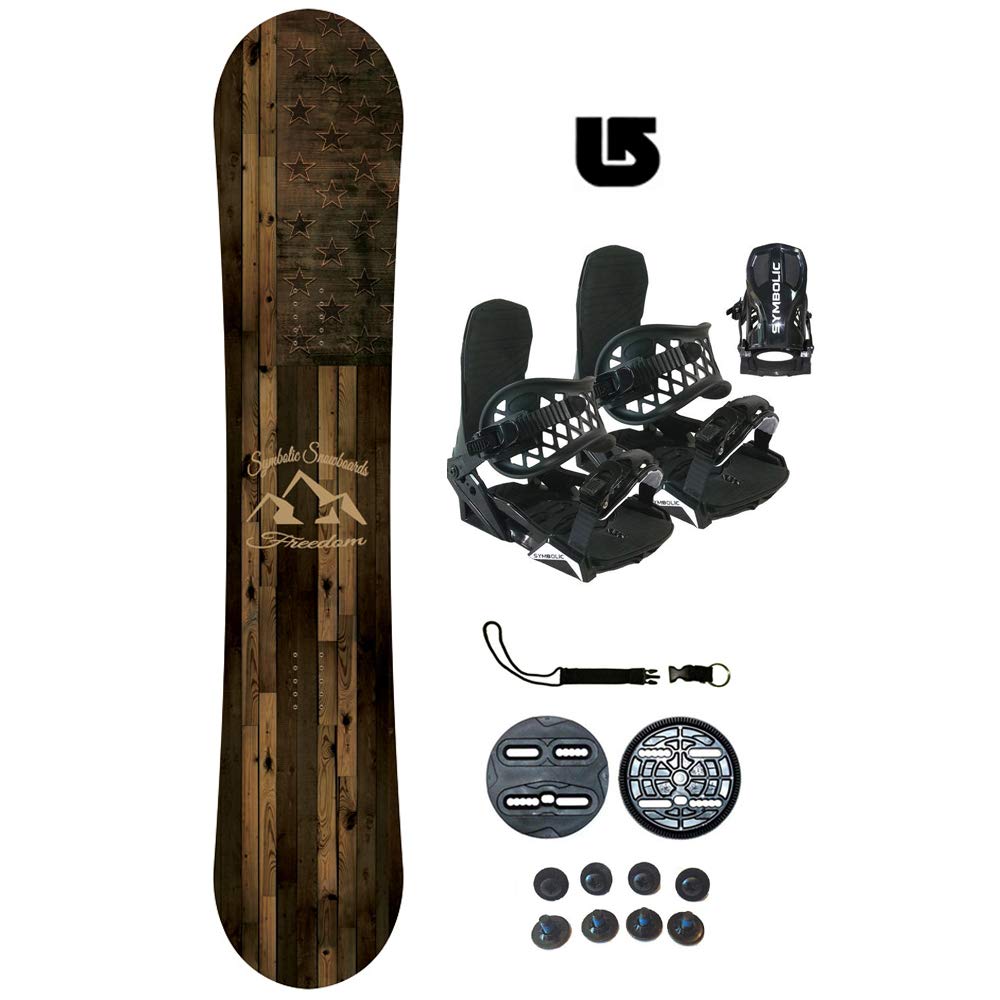 Symbolic Freedom-2 Kids Snowboard & Bindings & Leash & Burton decal Package (Bindings Black XS (fits1-6 Kids), 120cm Snowboard Freedom)