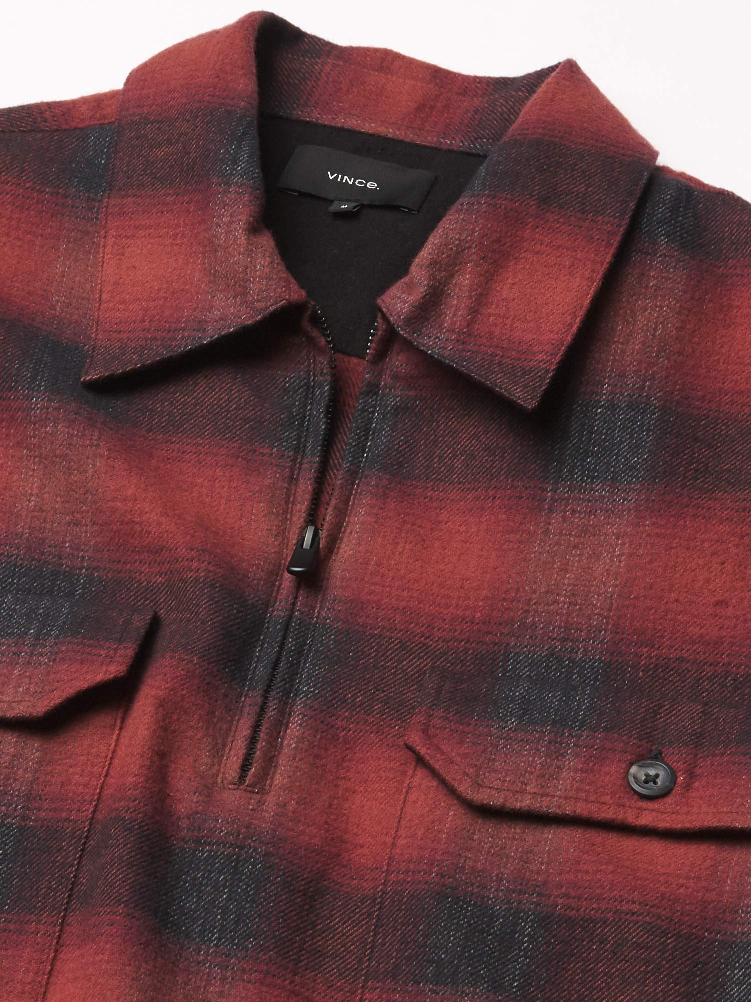Vince MENS TONAL PLAID QUARTER ZIP,REDCURRANT,MEDIUM