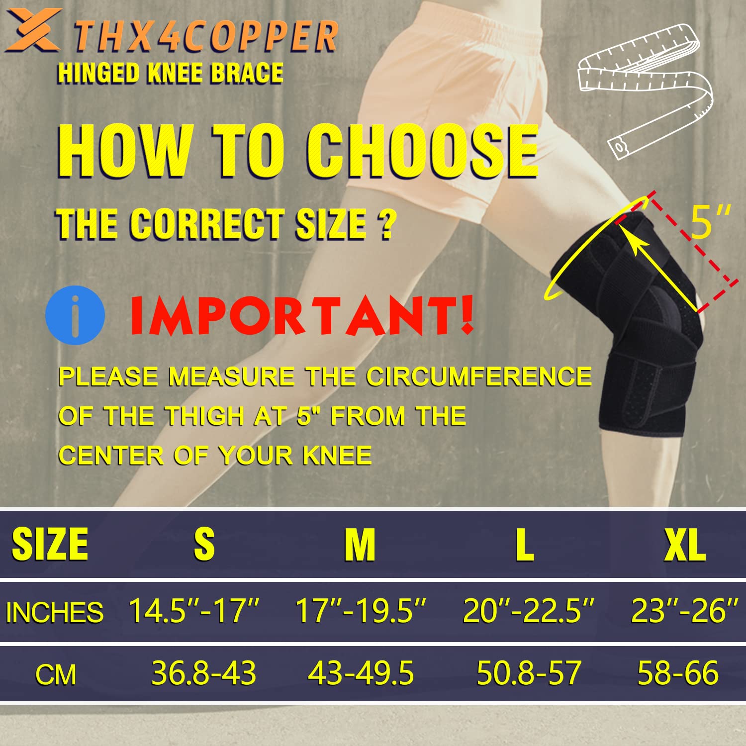 THX4COPPER Hinged Knee Brace - Adjustable Open Patella with Straps & Side Stabilizers - Compression Support for Protection&Pain Relief - Trauma, ACL, LCL, MCL, Tears, Arthritis,Tendon, Injuries