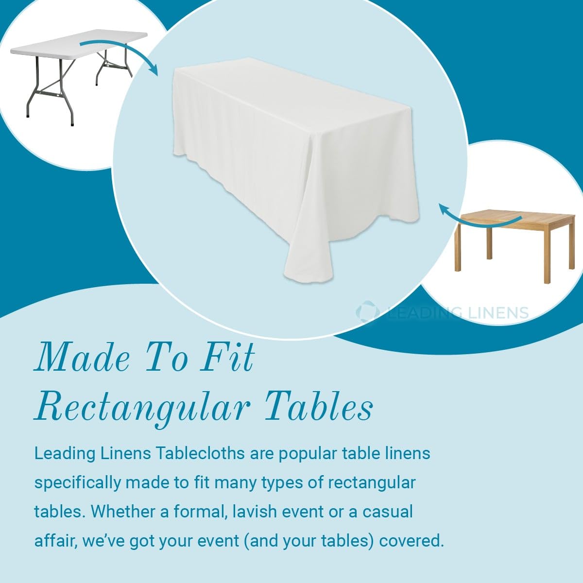 Sparkles Make It Special 5-pcs 90" x 132" Inch Rectangular Polyester Cloth Fabric Linen Tablecloth - Wedding Reception Restaurant Banquet Party - Machine Washable - Ivory