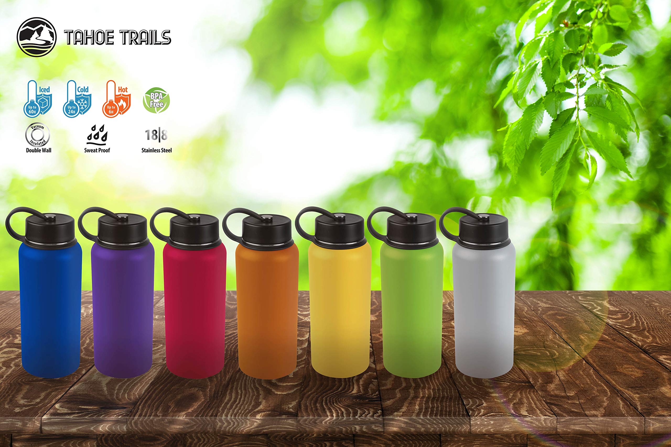 Tahoe Trails 40 oz Double Wall Vacuum Insulated Stainless Steel Water Bottle, Deep Blue