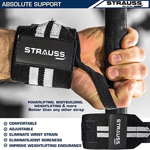 STRAUSS WL Cotton Gym Support, Pair (with Thumb Support), (Black/White) 2 Straps, (1Pair)