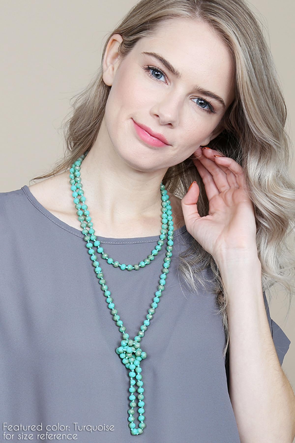 RIAH FASHION Hand Knotted Beads Endless Long Statement Necklace - Handmade Versatile Beaded Multi Layer Infinity Wrap 60" Sparkly Faceted Crystal Rondelle (Lemon Yellow)