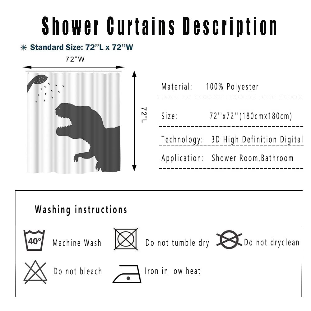 VividHome Animal Dinosaur Fabric Shower Curtain Dinosaur Silhouette Waterproof Polyester Fabric Bathroom Set with Hooks Animal Home Decor 72x72IN
