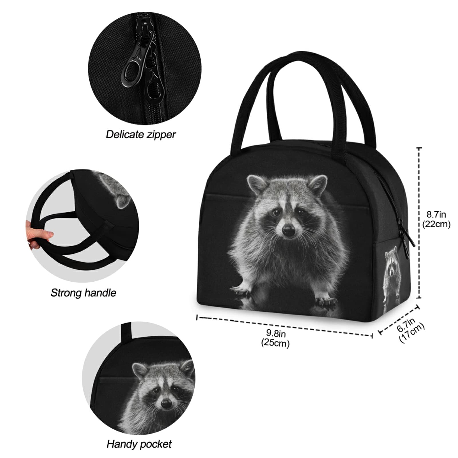 YiGee Animal Raccoon Lunch Bag Tote Bag, Insulated Organizer Zippered Lunch Box Lunchbox Lunch Container Handbag for Women Men Home Office Picnic Beach Use