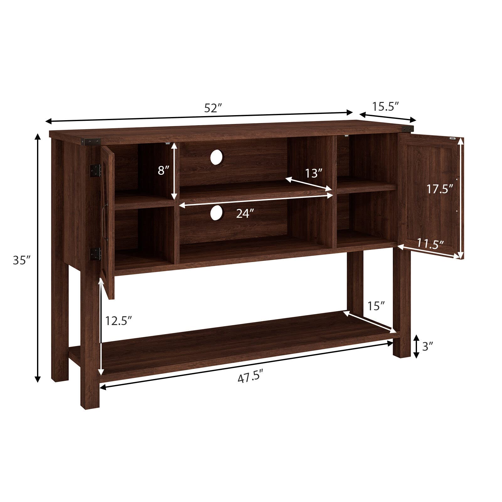 Tangkula TV Stand up to 60 Inches TVs, Modern Entertainment Center Stand with 2 Side Door Cabinets, Ample Storage Space, Multi-Functional Stand for Living Room Home Office Decor, TV Console (Brown)