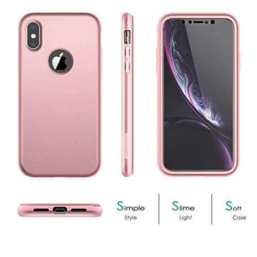 SURITCH Case for iPhone Xs Case/iPhone X, [Built-in Screen Protector] Matte Full-Body Protection Hard PC Bumper + TPU Rubber Shockproof Cover Compatible with iPhone Xs/iPhone 10 (Rose Gold)
