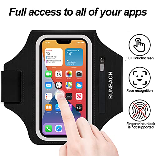 RUNBACH Armband for iPhone 15 Pro Max/15 Plus/iPhone 14 Pro Max/14 Plus/13,12,11 Pro Max/XS Max/iPhone 8/7 /6 Plus,Water Resistant Sport Armband with Zipper Slot for Airpods and Keys (Black)