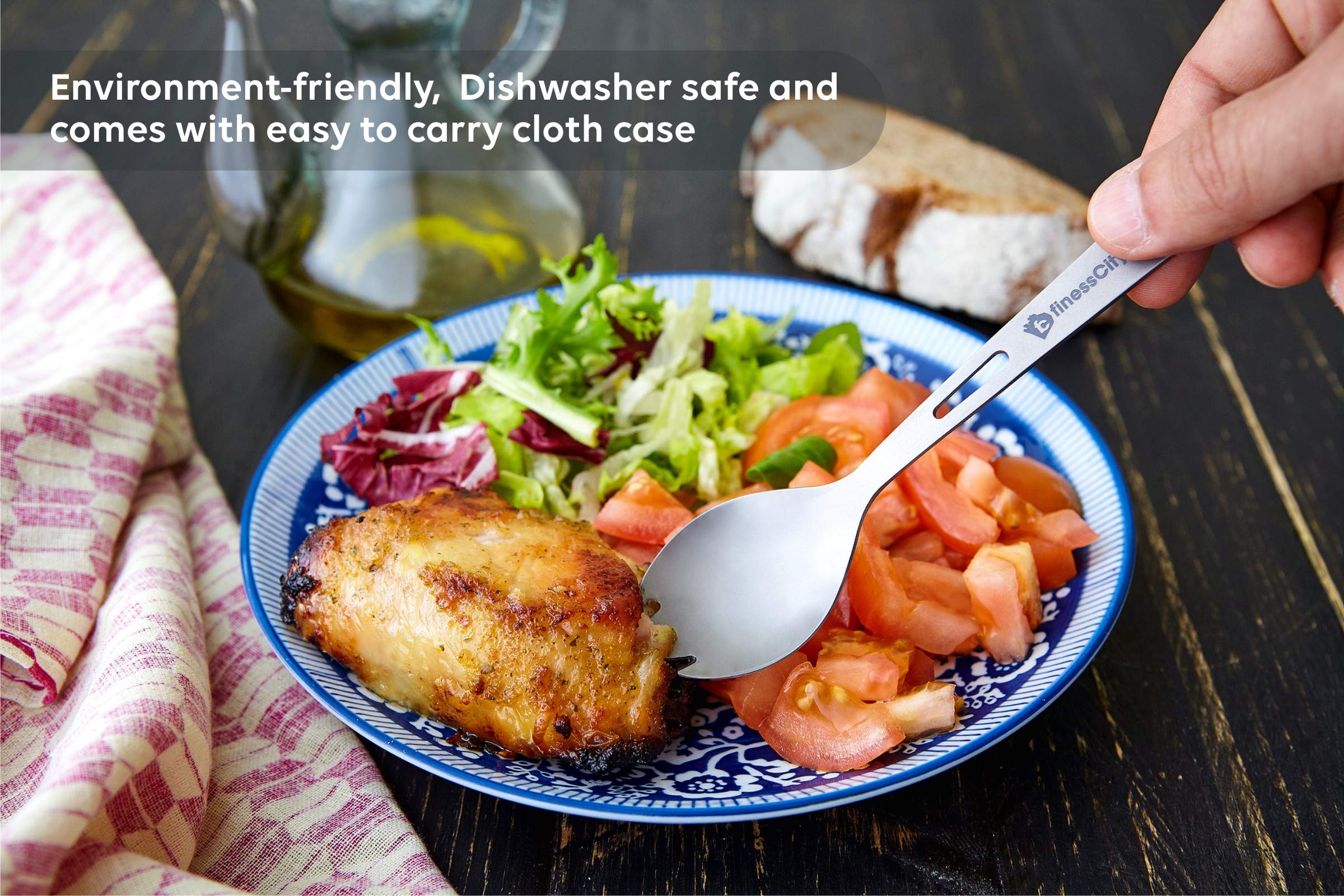 Spork 1 Unit, Titanium Spork (Spoon Fork) With Bottle Opener Extra Strong Ultra Lightweight (Ti), Healthy & Eco-Friendly Spoon, Fork & Bottle Opener for Travel/Camping in Easy to Store Cloth Case