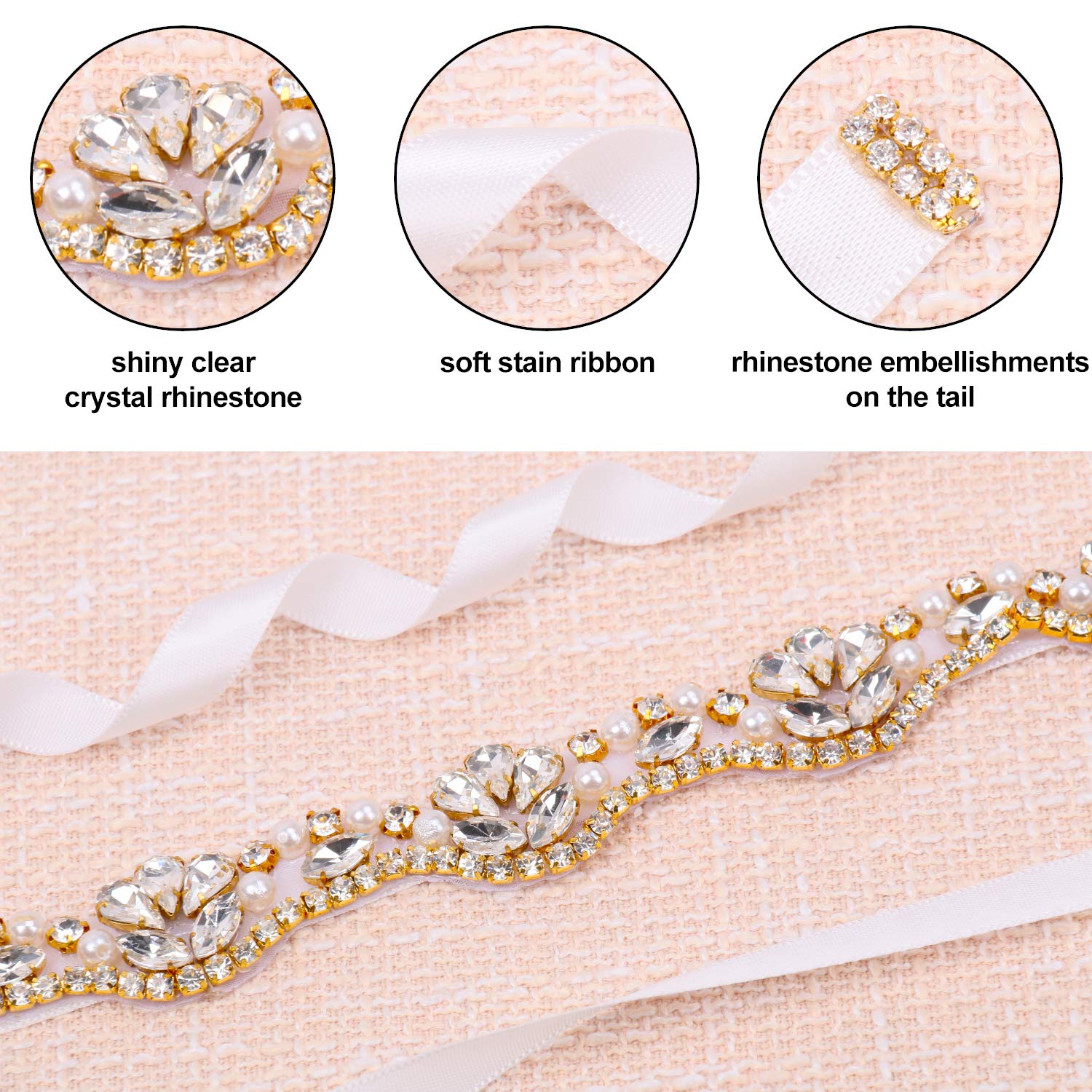 Tendaisy Women's Crystal Bridal Belt Rhinestone Pearls Sashes Wedding Belts for Gowns(Silver-White)