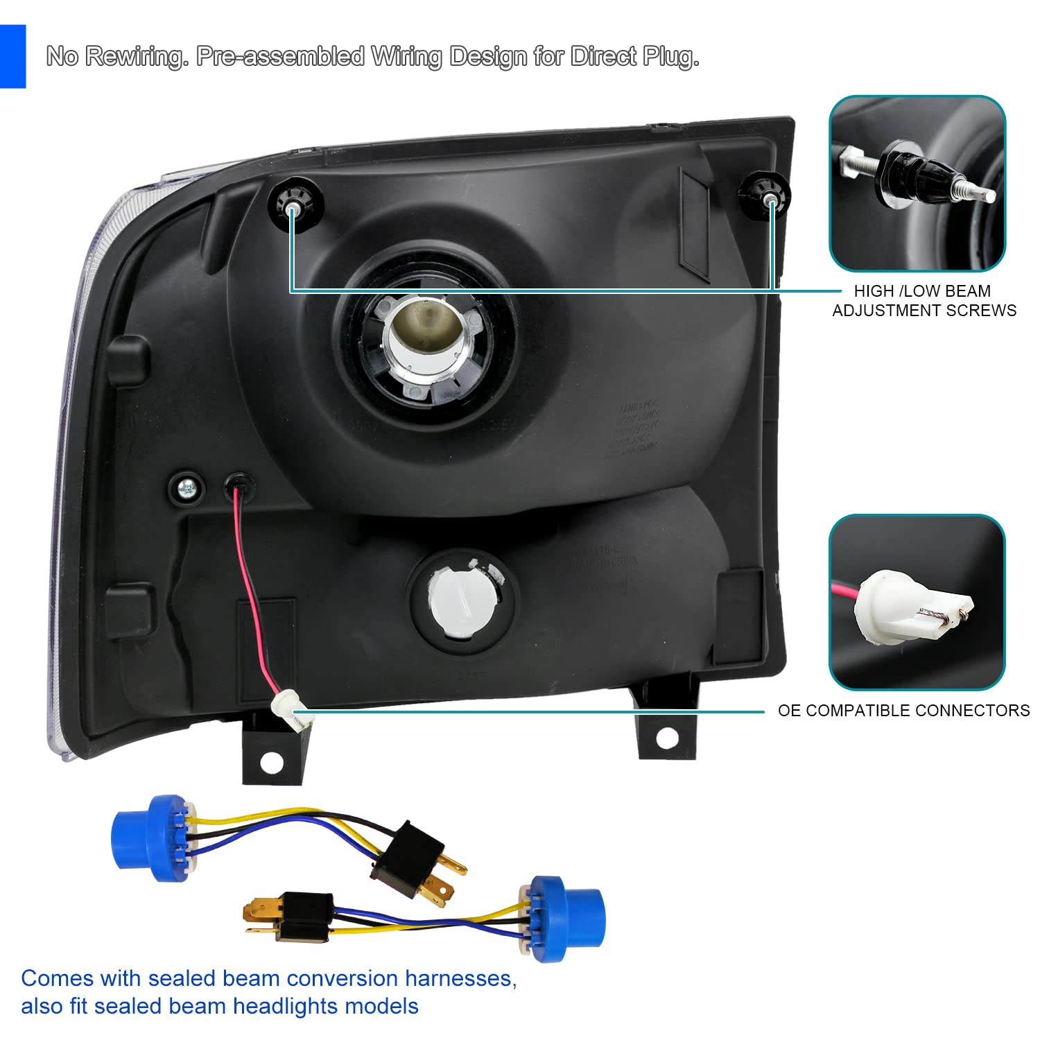 SPEC-D TUNING 1Pc Black Clear Led Headlights Compatible with 1999-2004 Ford F250 F350 F450 Super Duty, 2000-2004 Ford Excursion, L+R Pair Head Light Lamp Assembly