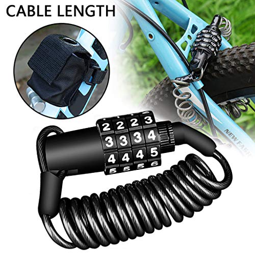 Zerlibeaful Resettable Combination Bicycle for 4 Bike Lock Security Inch Digit Cable Lock 4 Bike Accessories Flashlights Bike (B, One Size)
