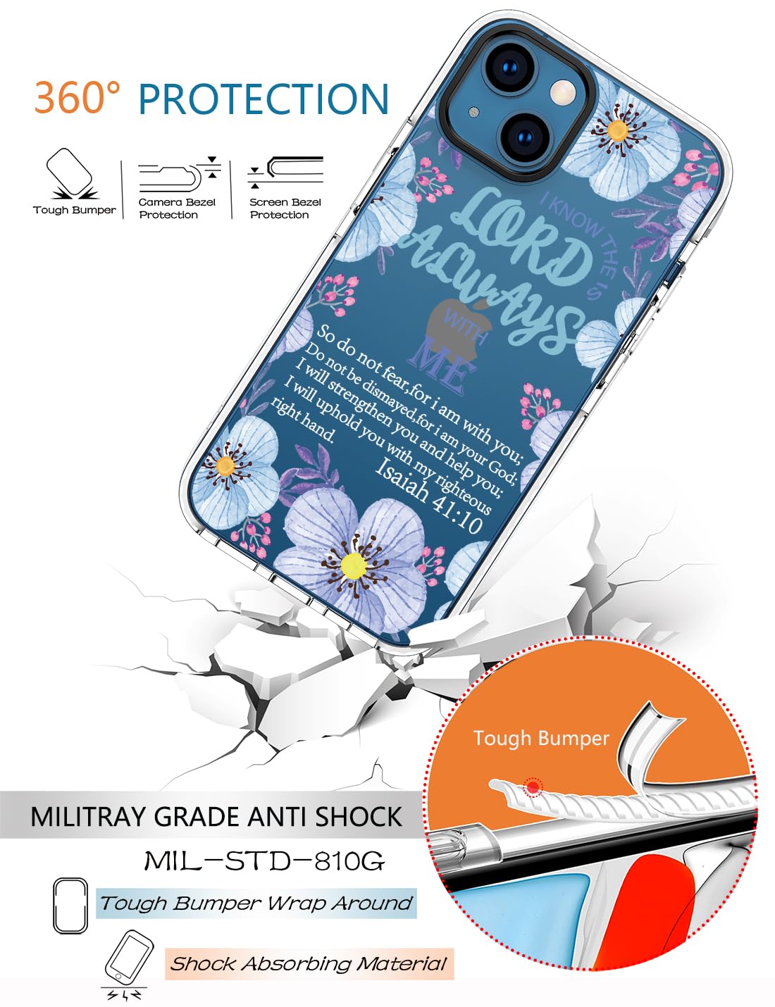TRFAEE Compatible with iPhone 14 Plus Case,Shockproof Anti-Scratch Clear Transparent TPU Bumper Protective Phone Case Cover Women Cute Floral Bible Verse Quotes Designed for iPhone 14 Plus 6.7 Inch