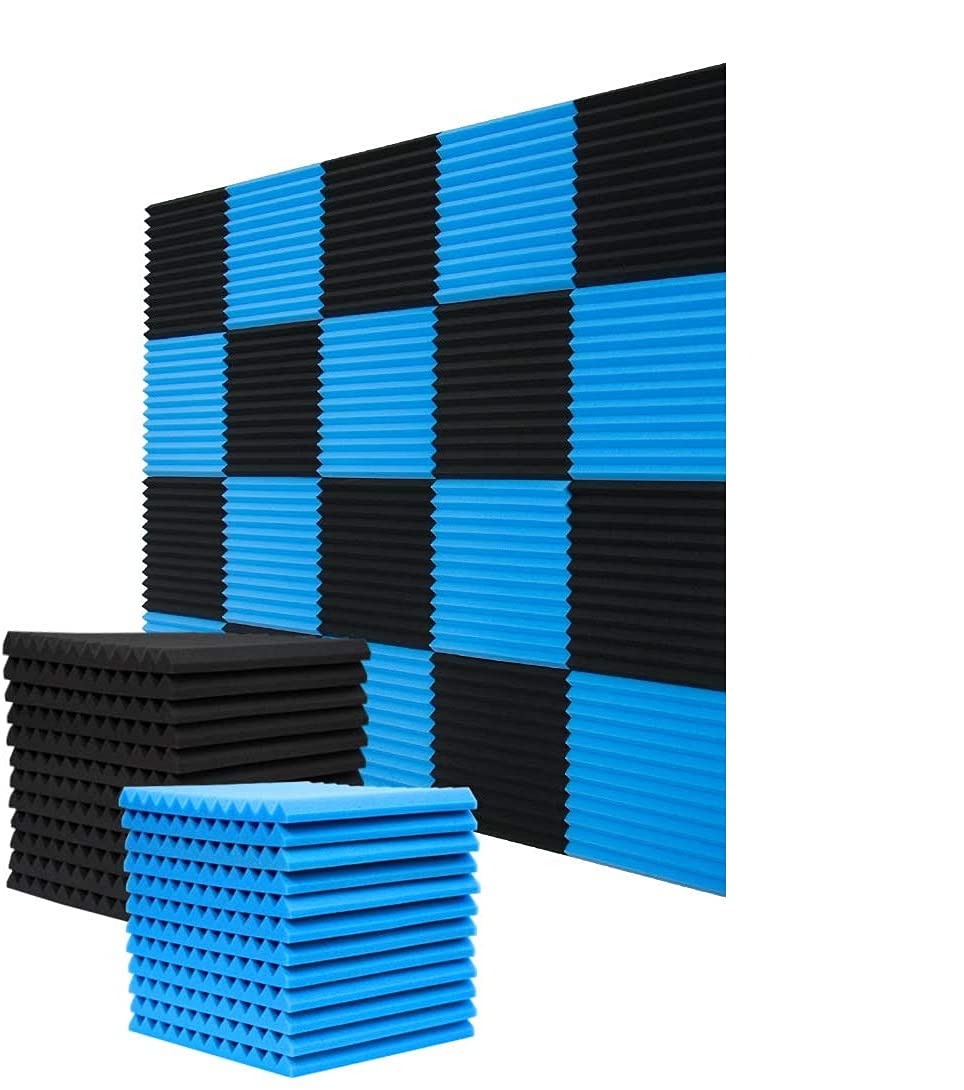YDHTDLHC 52 Pack sound proof foam panels for walls studio equipment foam 12 ā³; X12āļ¼X1ćļ¼ Sound insulation cotton, suitable for churches, anchor rooms, karaoke halls, and home theaters (Black/Blue)