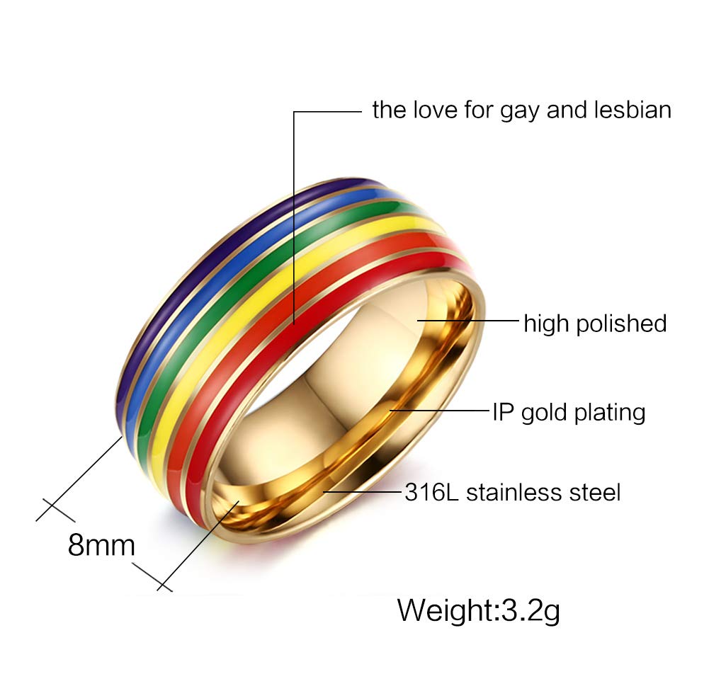 VNOX Custom Personalized Stainless Steel Gay Pride Rainbow Relationship Engagement Rings Weeding Band for Gay Lesbian Couples,Size 9