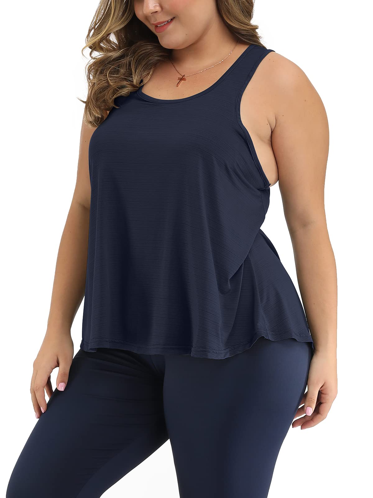 Uoohal Plus Size Workout Tank Tops for Women Sleeveless Womens Tops Yoga Tanks Solid Dark Blue 2X