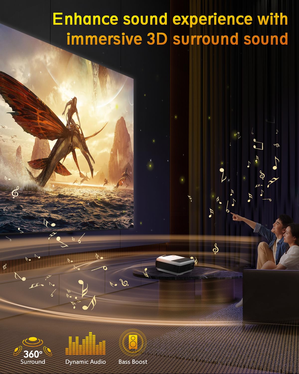 ZCGIOBN Mini 4K Projector Auto Focus Auto Keystone, Native 1080P Smart Projectors WiFi 6 and Bluetooth, Portable Movie Outdoor Projector Android OS for 5000+ Apps Netflix Prime Video, 2+16G Memory