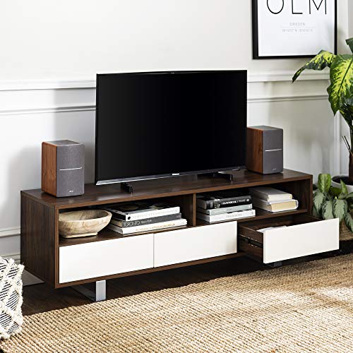 Walker Edison Mid Century Modern 3 Drawer Universal TV Stand for TV's up to 65" Flat Screen Living Room Storage Entertainment Center, 60 Inch, Dark Walnut