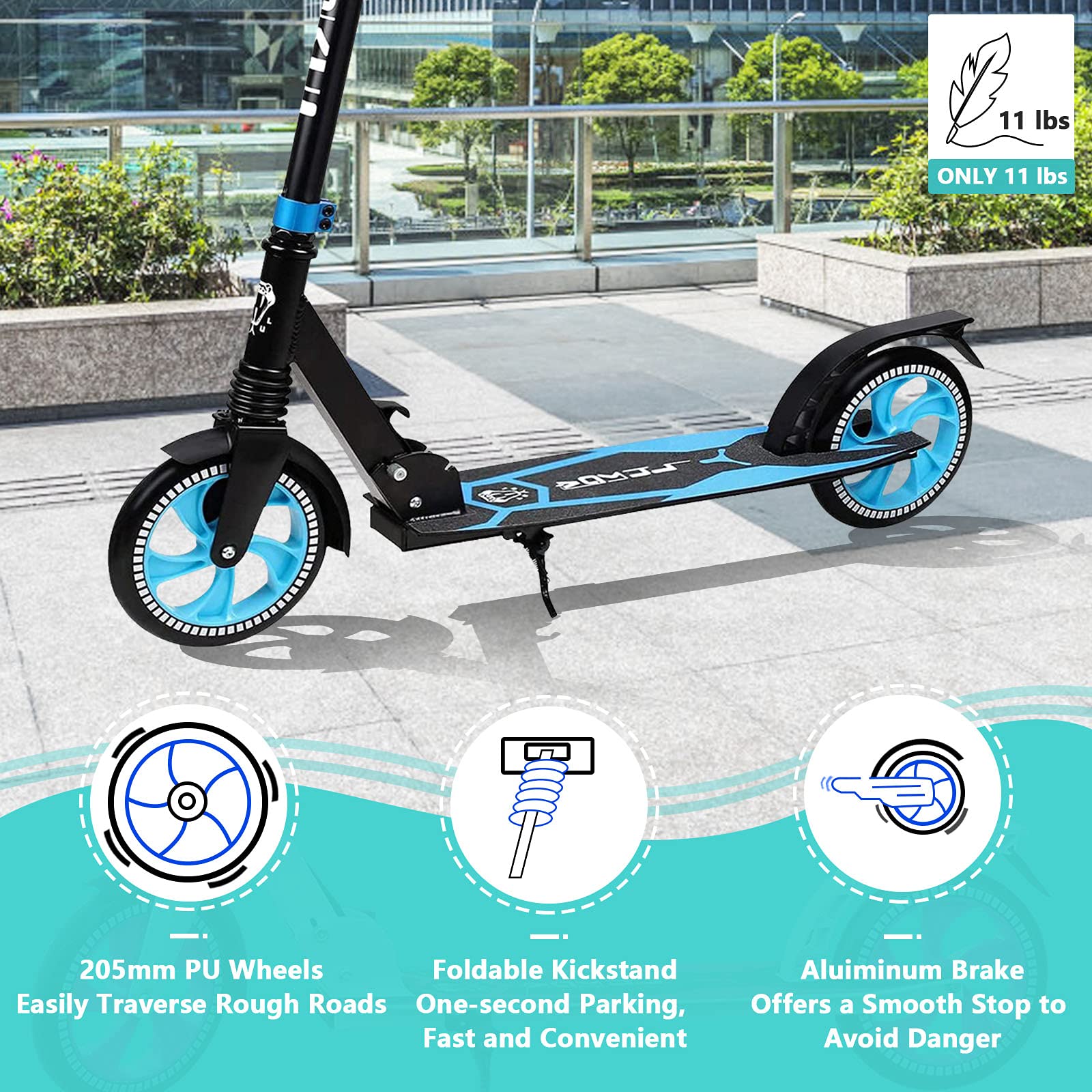 VOKUL Scooter for Kids 8 Years and Up - 8" Big Wheel Scooter with Carry Strap for Adults Teens Up to 220 lbs