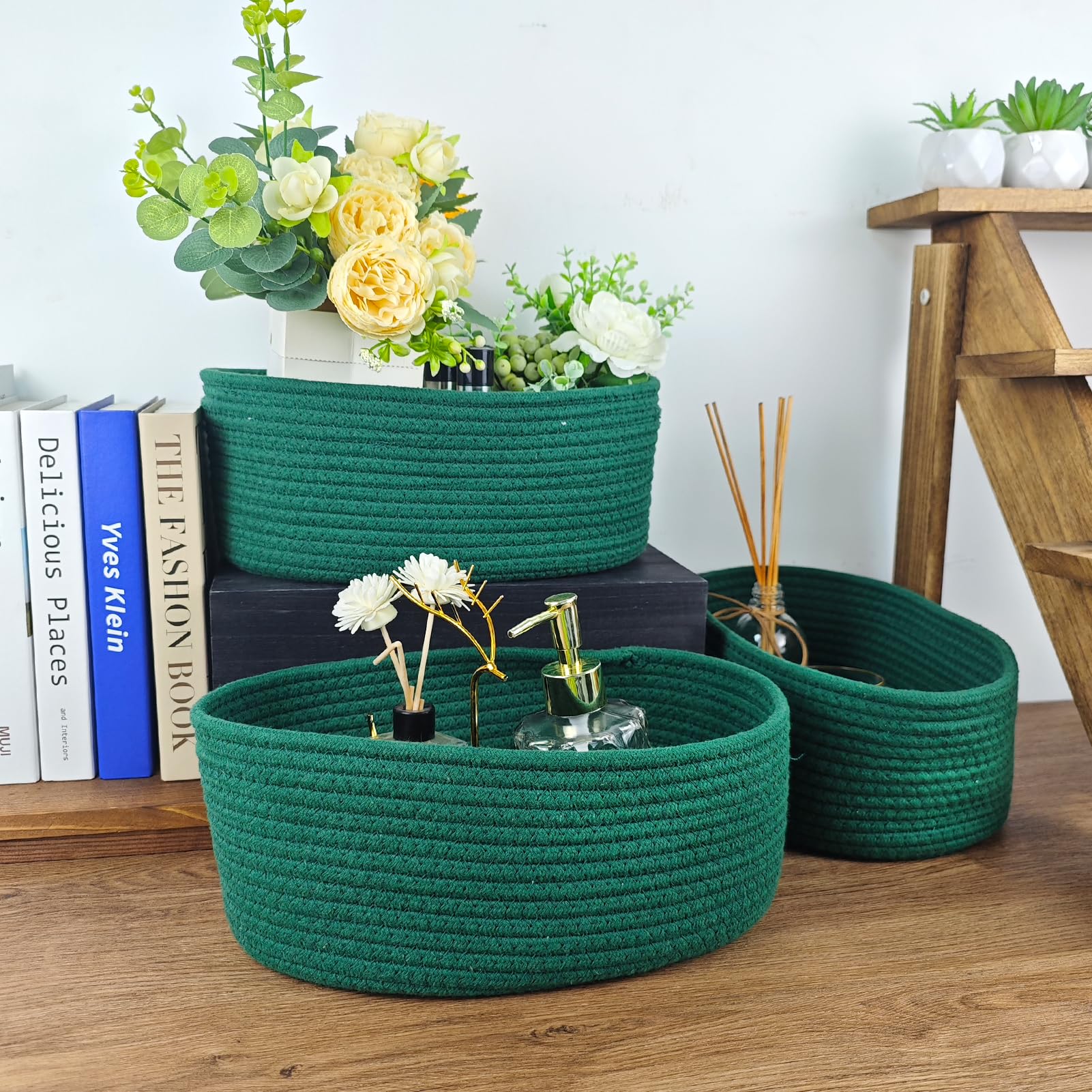 Storage Baskets, Basket Organizer And Shelf Basket, Toy Basket, Small Basket With Handle, Open Storage Box, Green 13x8.66x5.11 Inches(3PCS)