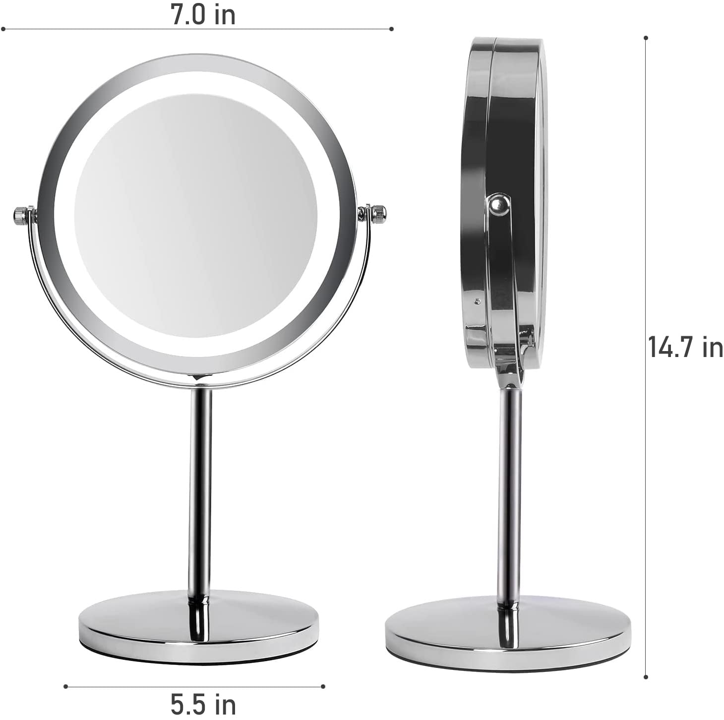 YYAMEA 7" Lighted Makeup Mirror, 10X Magnifying Vanity Mirror Double Sided, Round Standing 360° Rotation Cosmetic Mirror for Bedroom Bathroom Office…