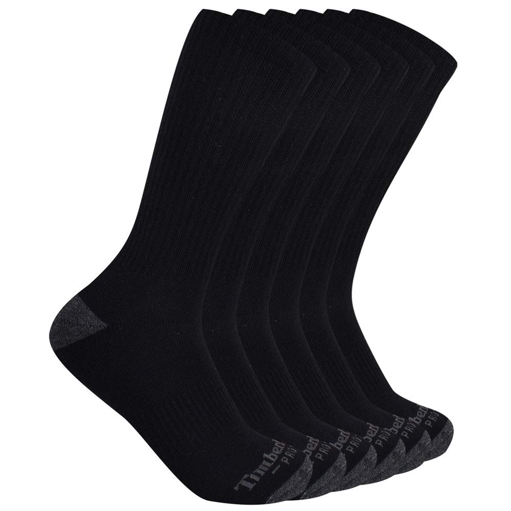 Timberland PRO Men's 6-Pack Performance Crew Length Socks, Black, XL