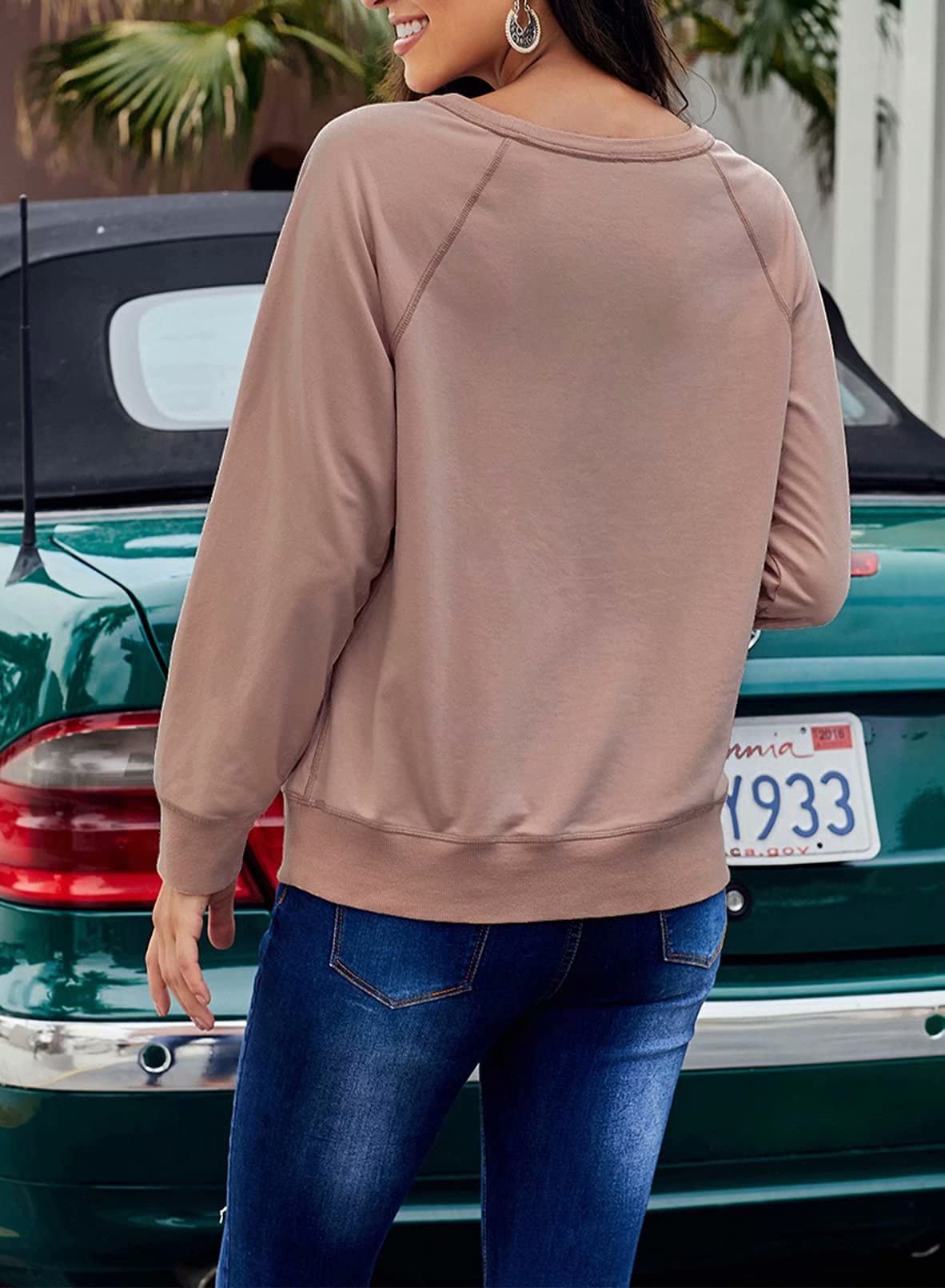 Zecilbo Womens Long Sleeve Crew Neck Sweatshirt Casual Solid Color Pullover