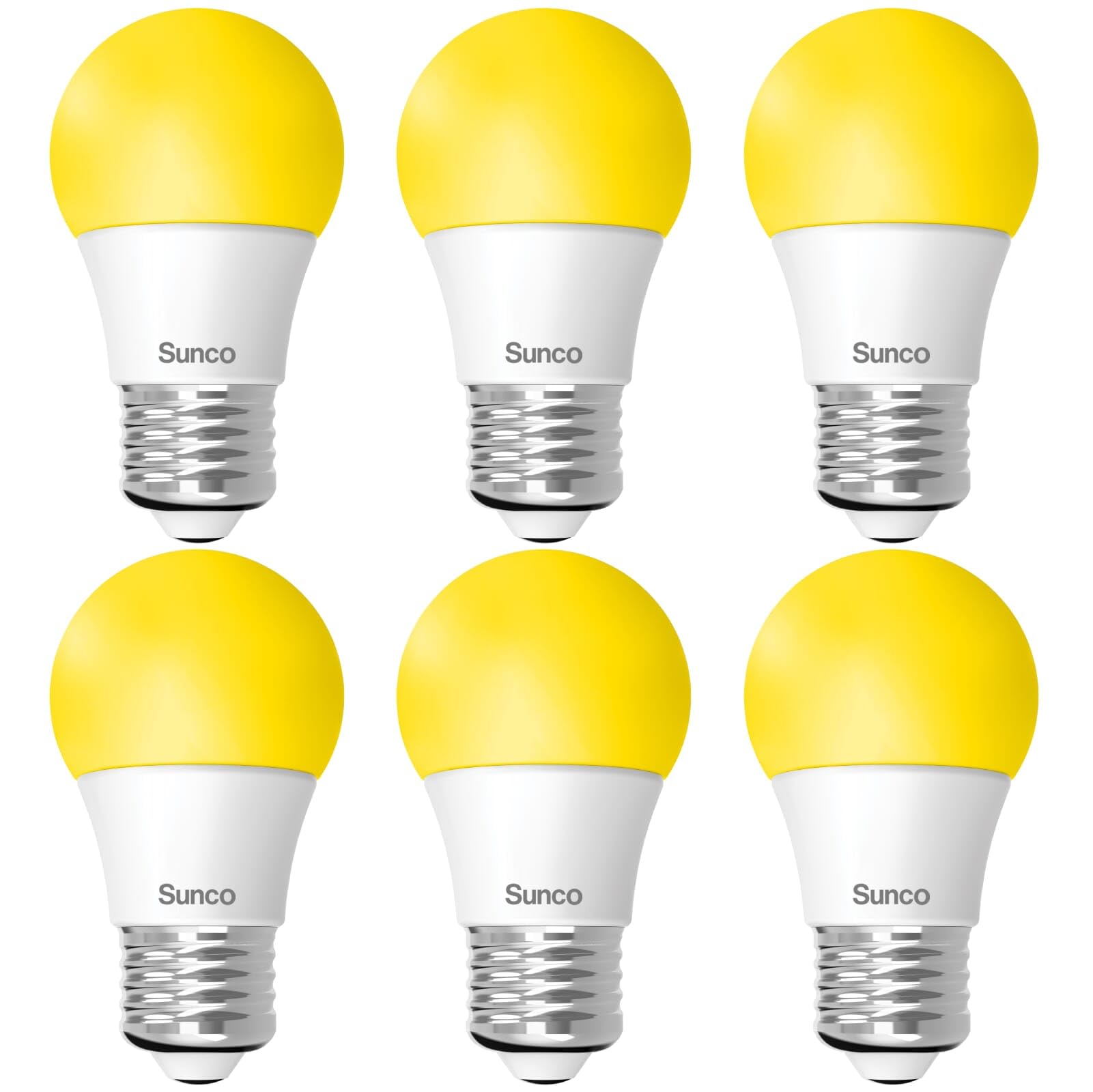 Sunco LED Bug Light Bulbs Outdoor A15 Yellow Bug Repellent Porch Light 8W Dimmable 2000K Amber Glow, E26 Medium Base, Instant On, Flicker Free, UL Listed 6 Pack