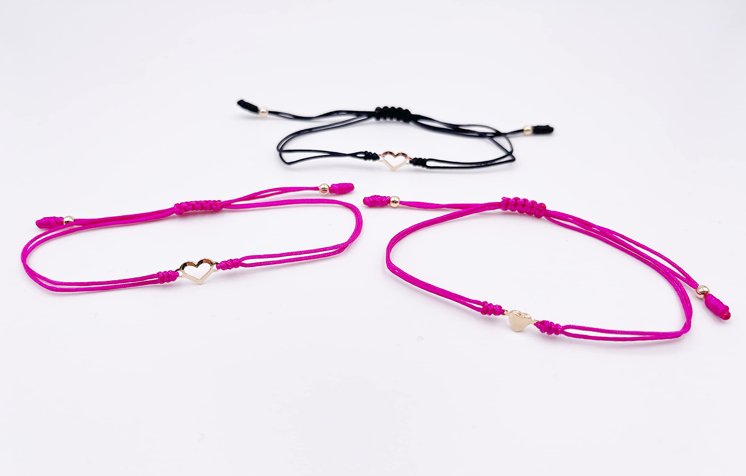 Set of 3 Back to School Mother and Two Daughters Matching Heart Bracelets
