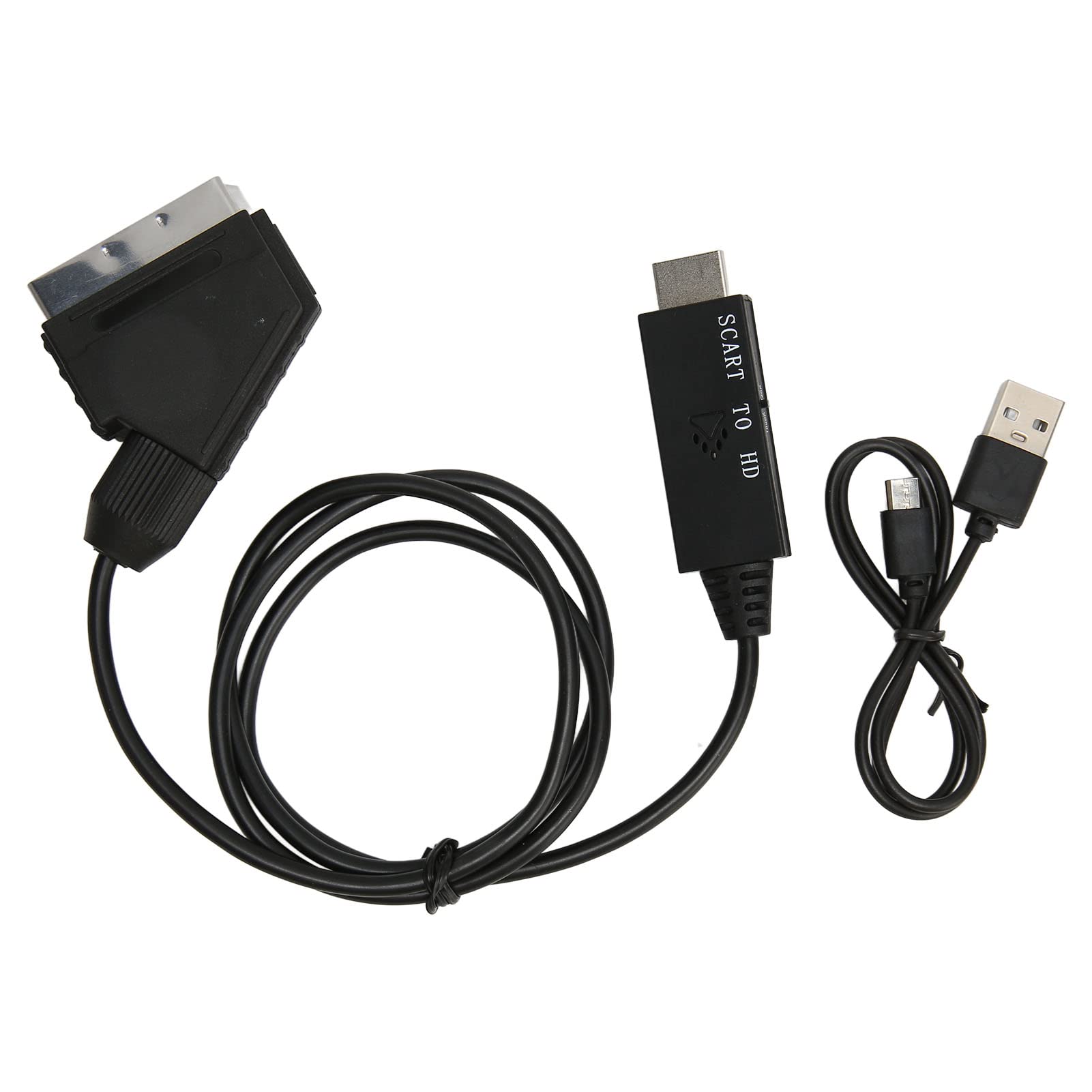 Scart to Converter Adapter, 1080P 60Hz HD Video, USB Power Cable, Plug and Play, for VHS DVD CRT TVs