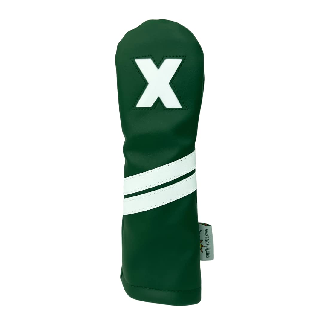 Sunfish Leather Golf Headcover Set 1-3-X Driver 3 Wood Fairway Hybrid Green and White