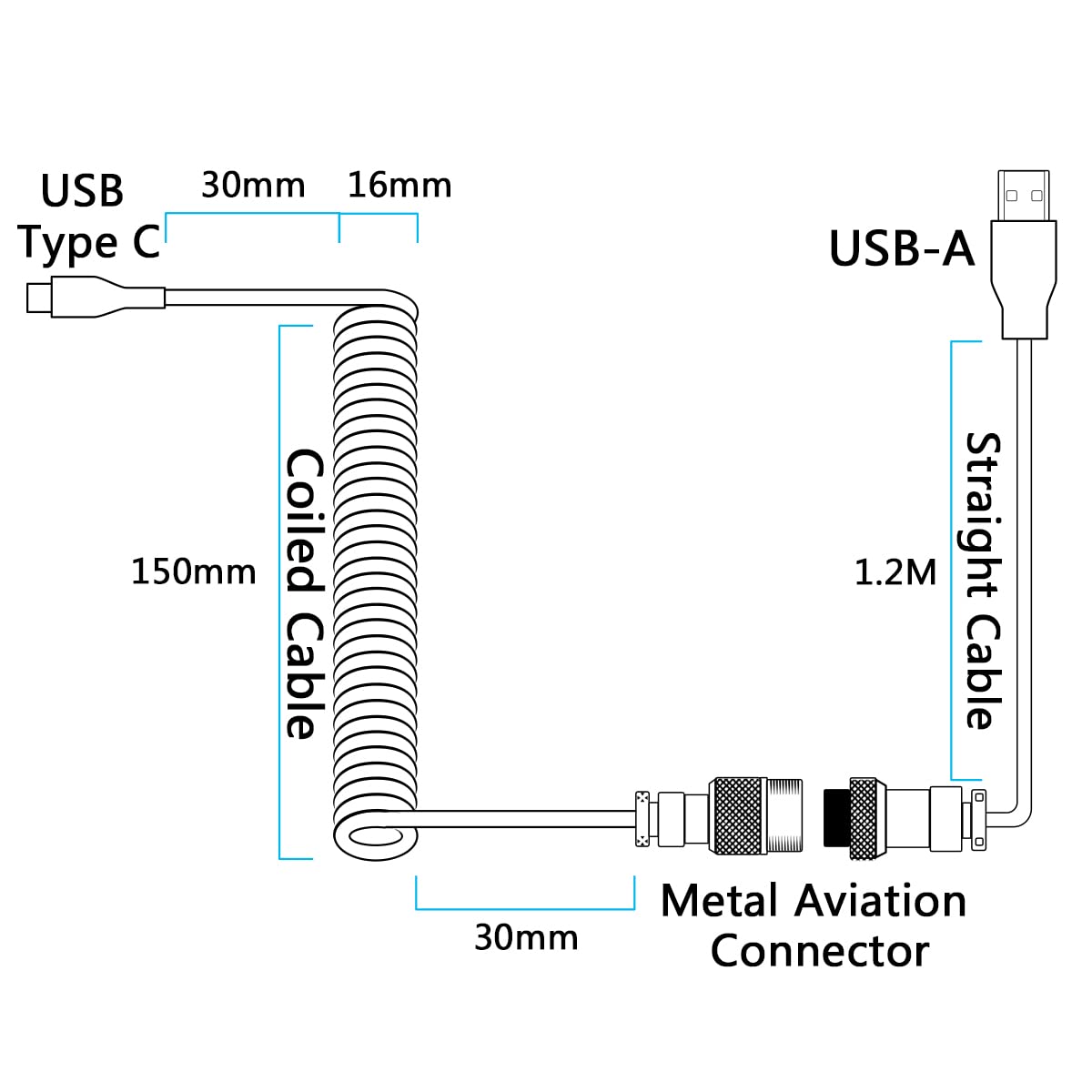 VELOCIFIRE Custom Coiled USB C Cable for Gaming Keyboard, Double-Sleeved Mechanical Keyboard Cable with Detachable Metal Aviator,1.5M USB-C to USB-A(Rainbow)