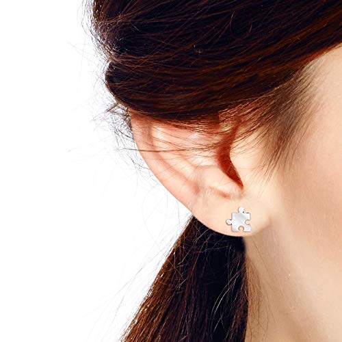 Whimsical Jigsaw Puzzle Piece .925 Sterling Silver Stud Earring